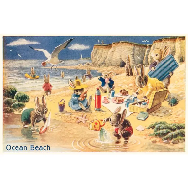 Solvrée | Postcard - Rabbit Picnic Ocean Beach